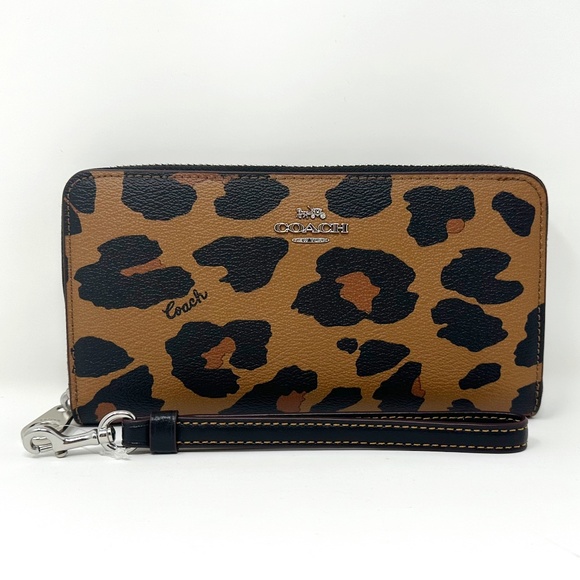Coach | Bags | Nwt Coach Long Zip Around Wallet With Leopard Print ...